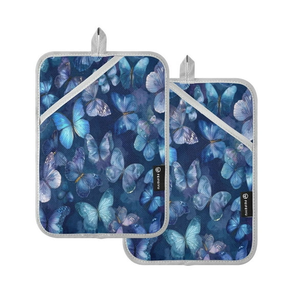 Qxltty Pretty Blue Butterfly Oven Mitts 2-Pack Heat Resistant Quilted ...