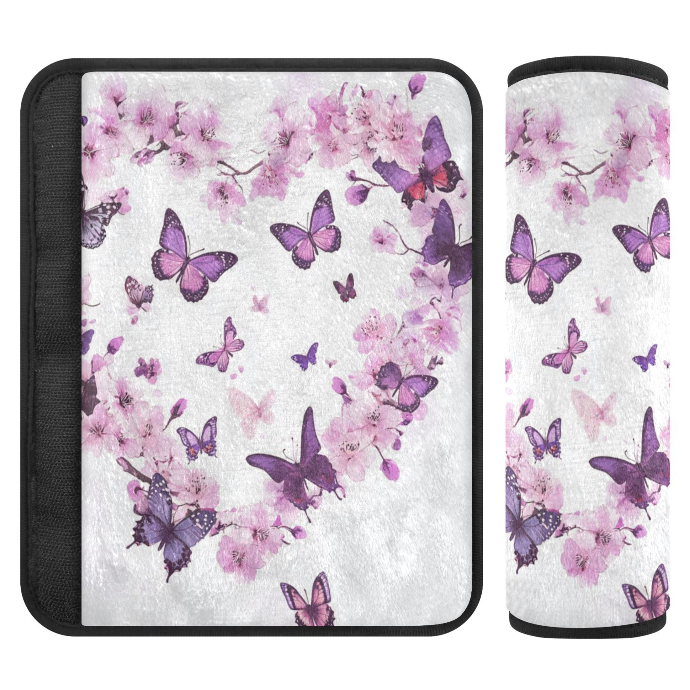 Qxltty Purple Butterfly Pink Floral Car Seat Strap Pads are Soft and ...