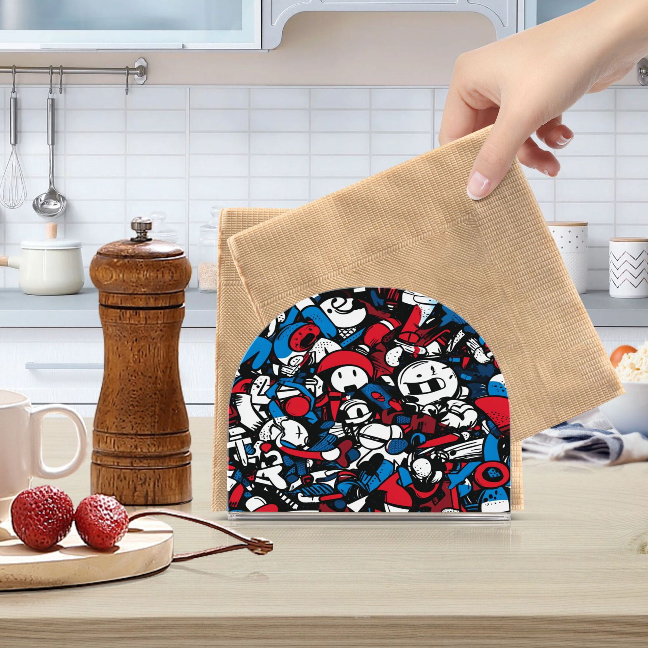 Qxltty Red Blue Graffiti Pattern Acrylic Napkin Holder Set of 2 ...