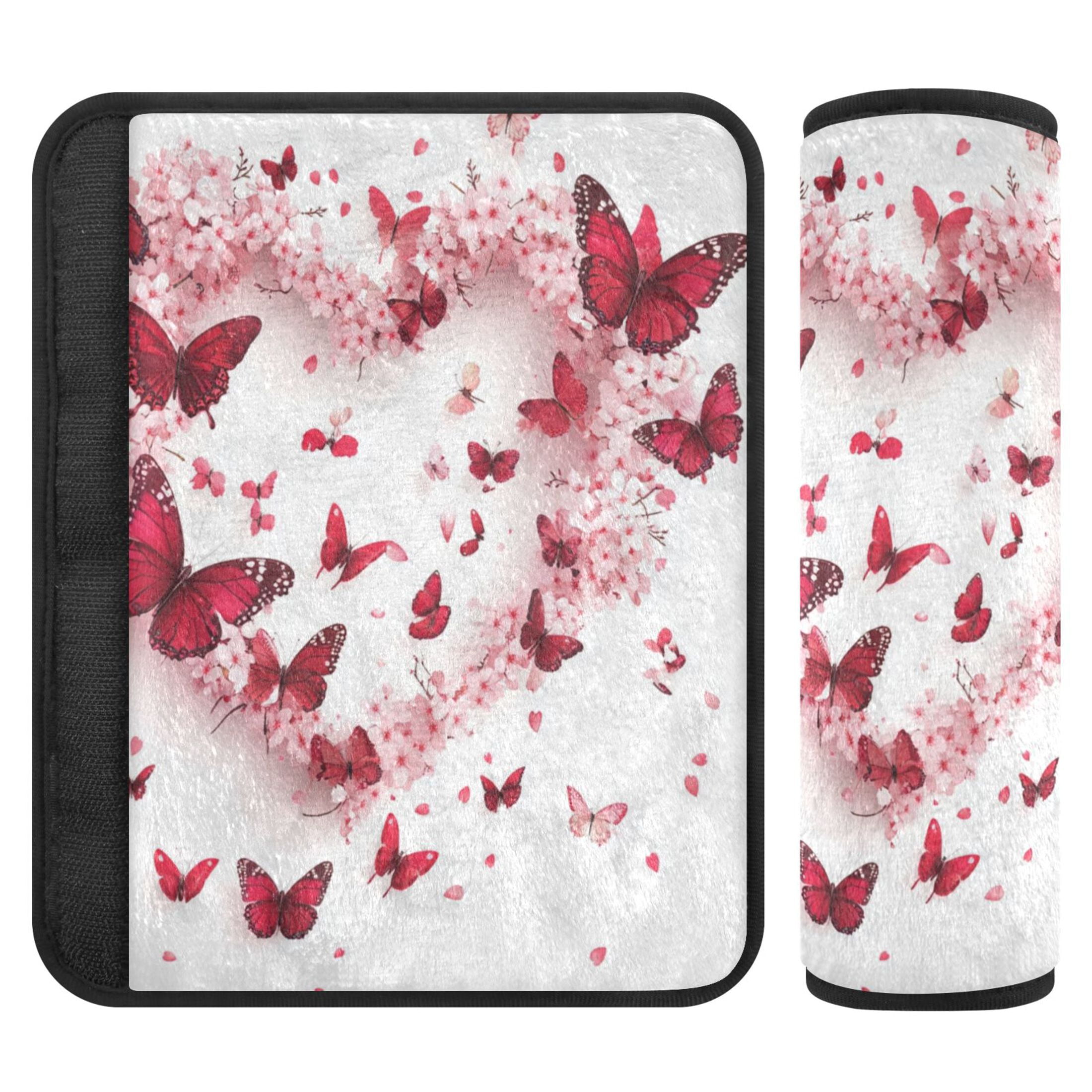 Qxltty Red Butterfly Pink Floral Car Seat Strap Pads are Soft and Snug ...