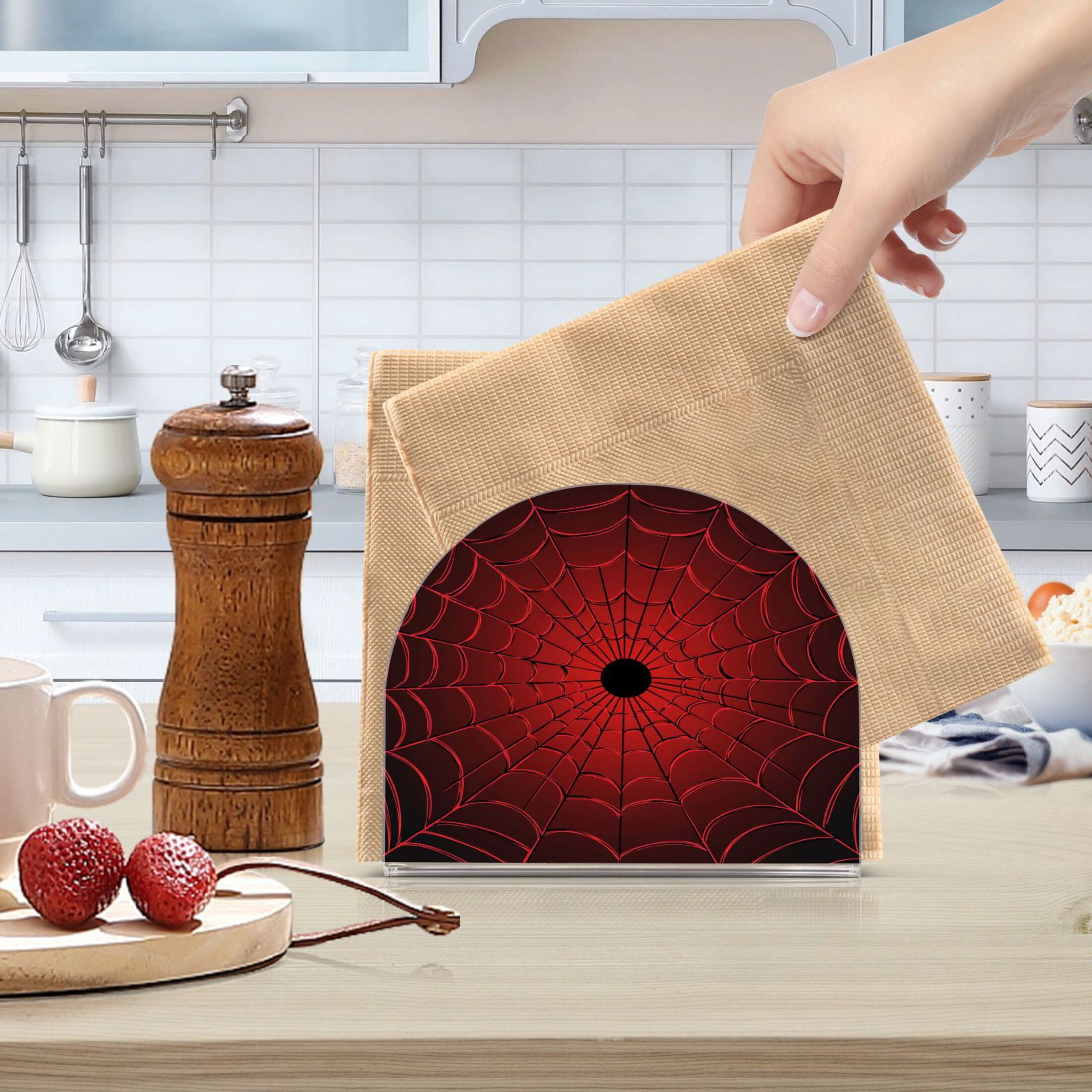 Qxltty Red Cobweb Acrylic Napkin Holder Set of 1 Transparent Dining ...