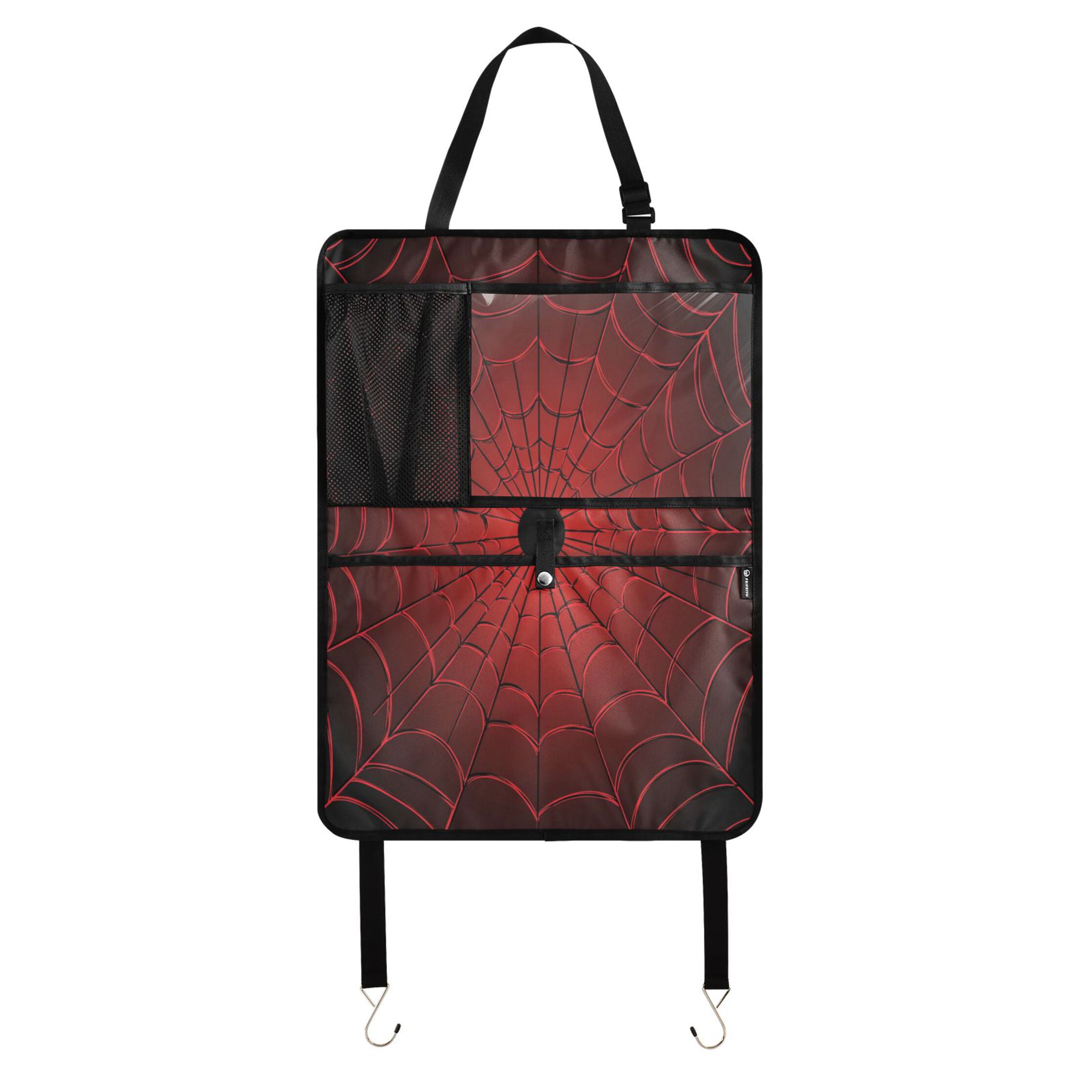 Qxltty Red Cobweb Car Seat Back Protectors with 3 Pocket Storage Bag ...
