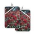 Qxltty Red Roses Oven Mitts 2-Pack Heat Resistant Quilted Oven Gloves ...