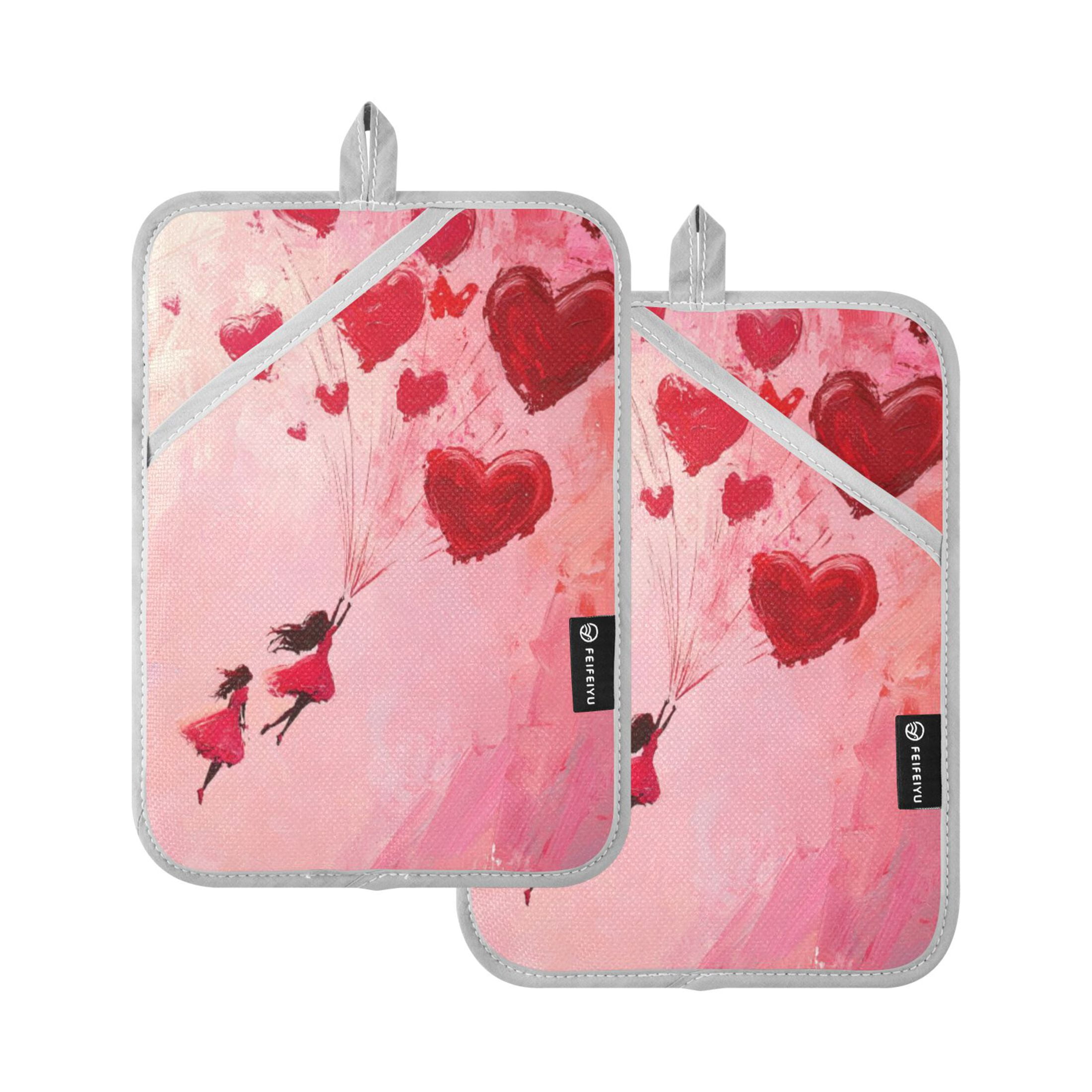 Qxltty Release Red Heart Balloon Oven Mitts 2-Pack Heat Resistant ...