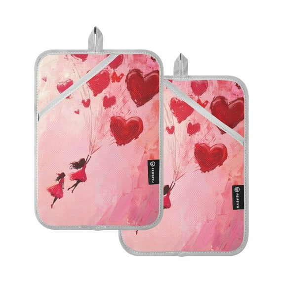Qxltty Release Red Heart Balloon Oven Mitts 2-Pack Heat Resistant ...
