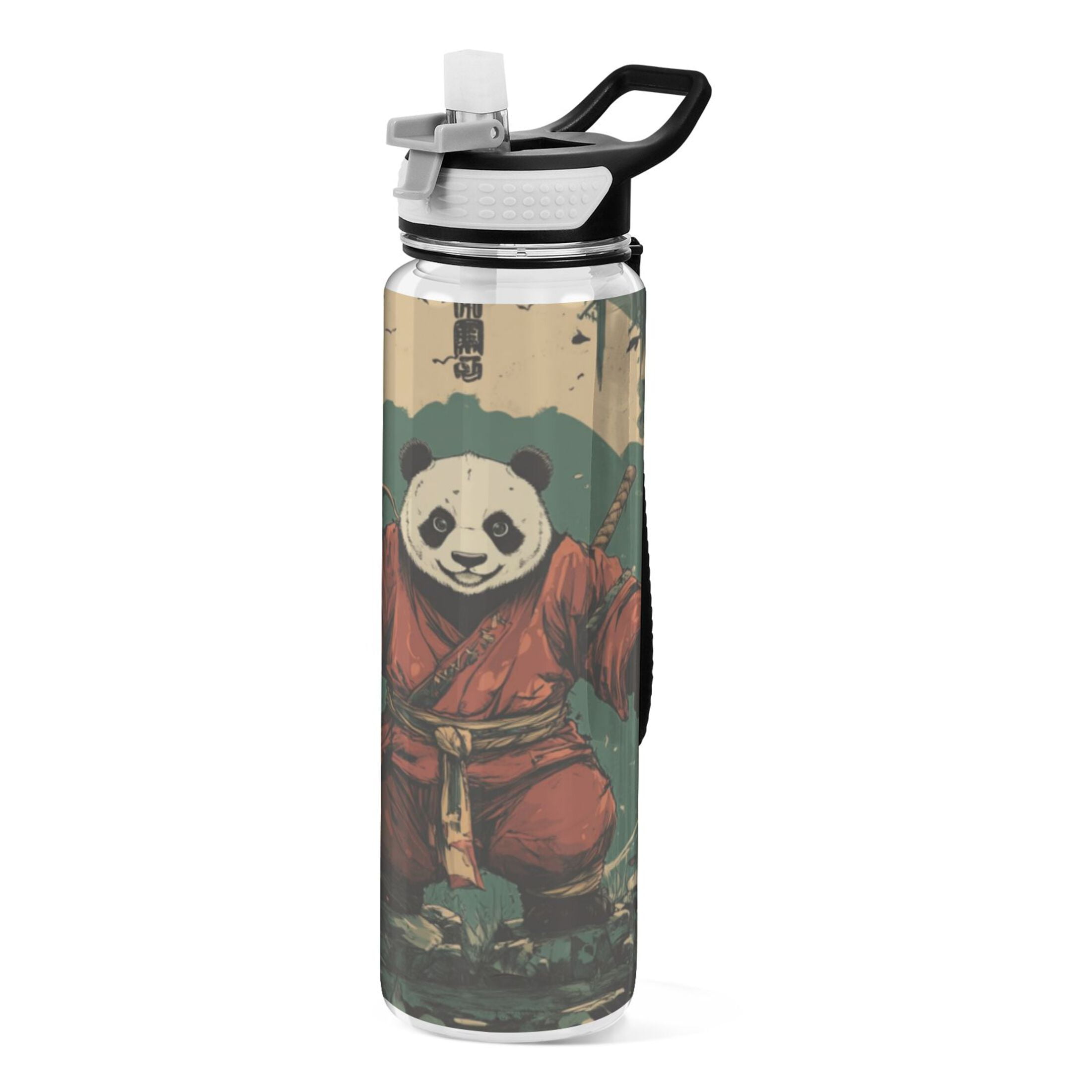 Qxltty Samurai Panda Pattern Water Bottle 32 oz with Straw BPA Free ...