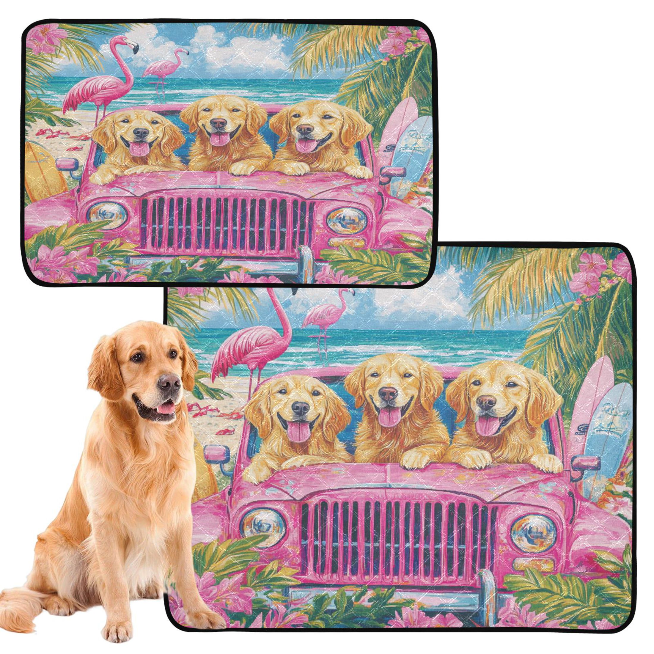 Qxltty Seaside Golden Retriever Cat litter Pads Pet Set of 2 Diaper ...
