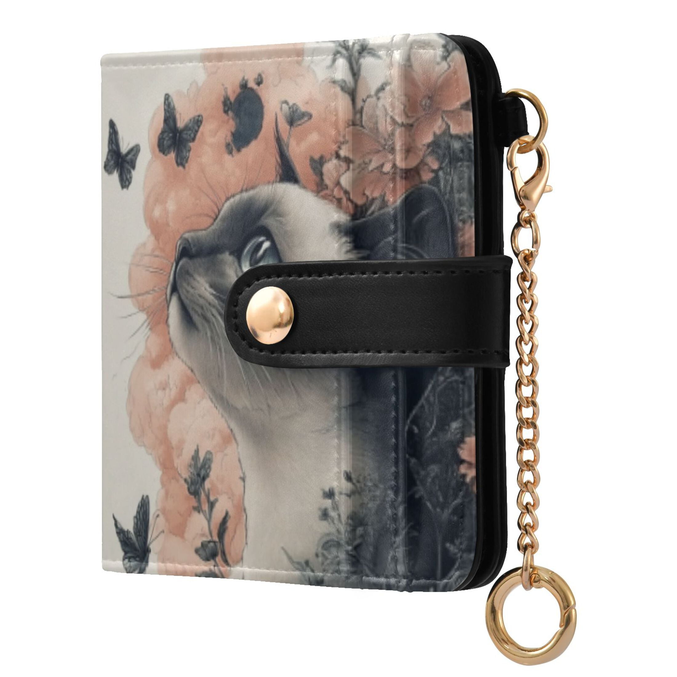 Qxltty Siamese Cat with Flower Ladies Wallet Rfid Slim Thin Compact ...