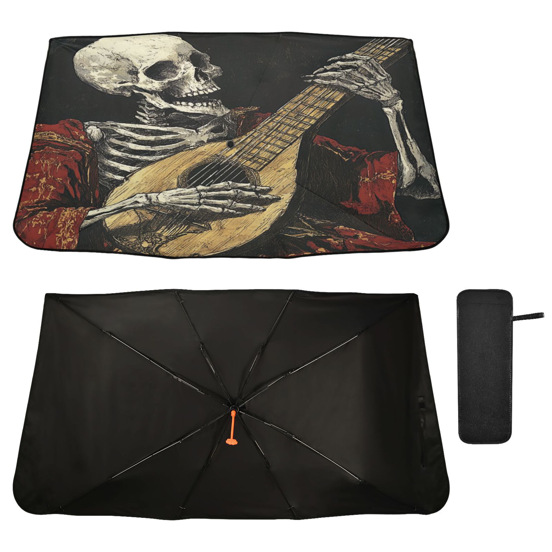 Qxltty Skeleton Playing The Lute Windshield Sun Shade Umbrella Protect ...