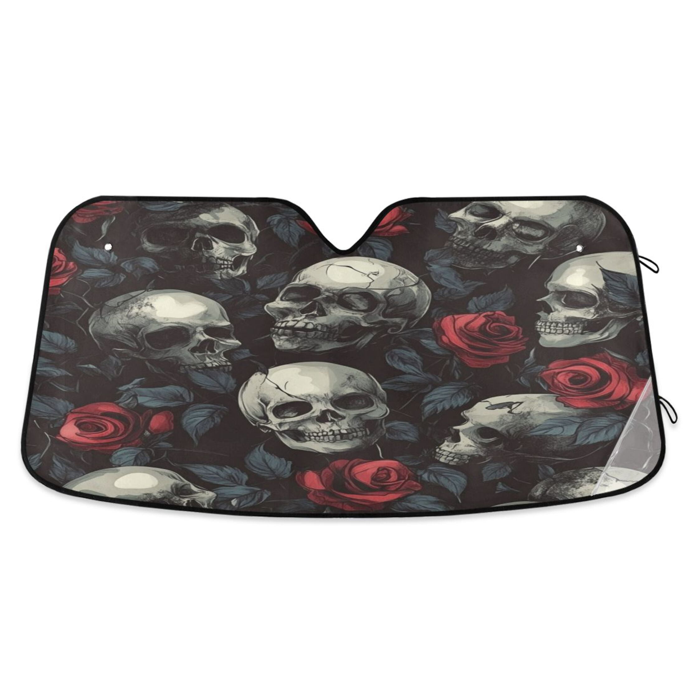 Qxltty Skull Red Roses Pattern Car Windshield Sunshades Foldable UV ...