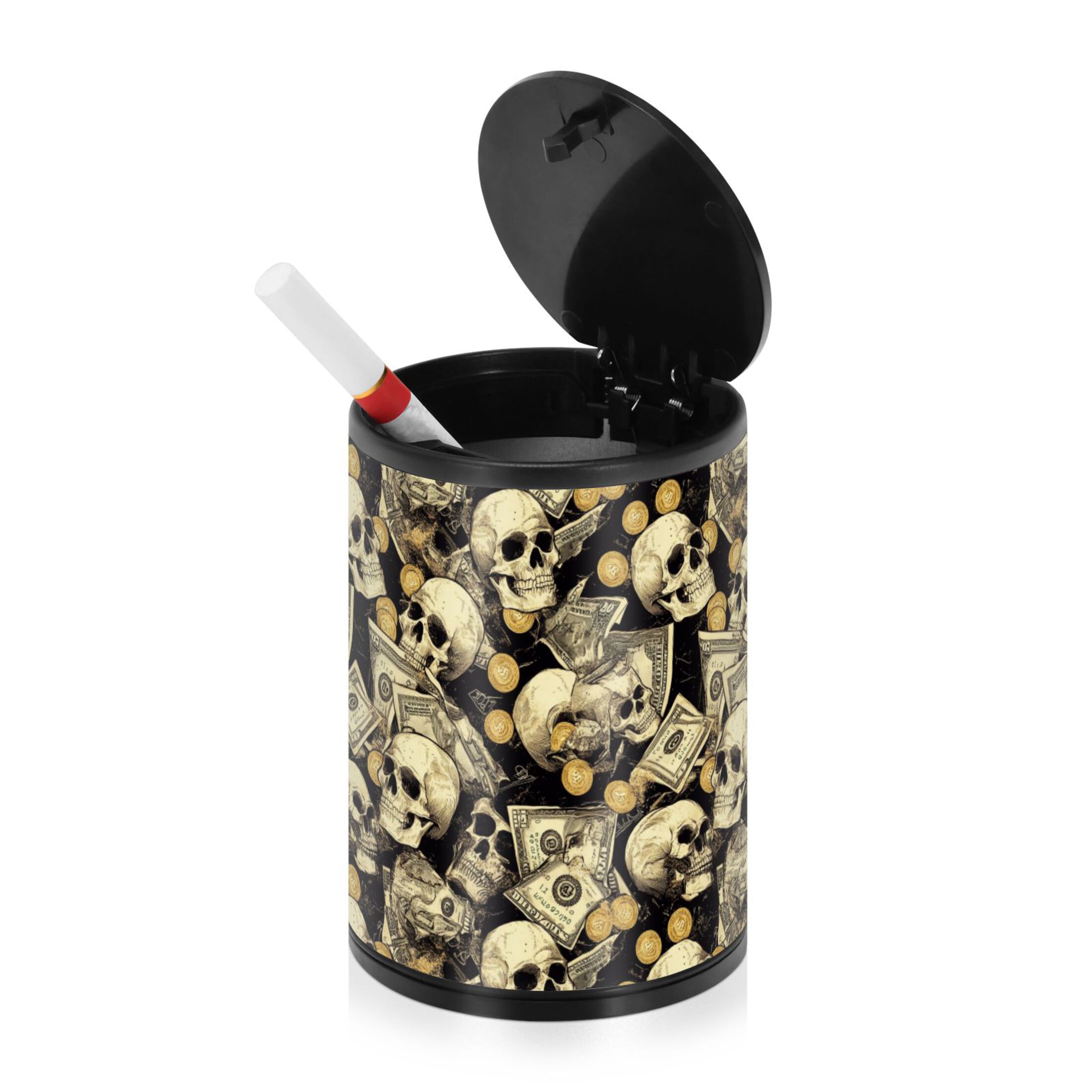 Qxltty Skull with Money Pattern Car Ashtray Press Spring-loaded Switch ...