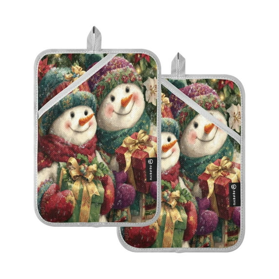 Qxltty Smiling Snowmen Oven Mitts 2-Pack Heat Resistant Quilted Oven ...