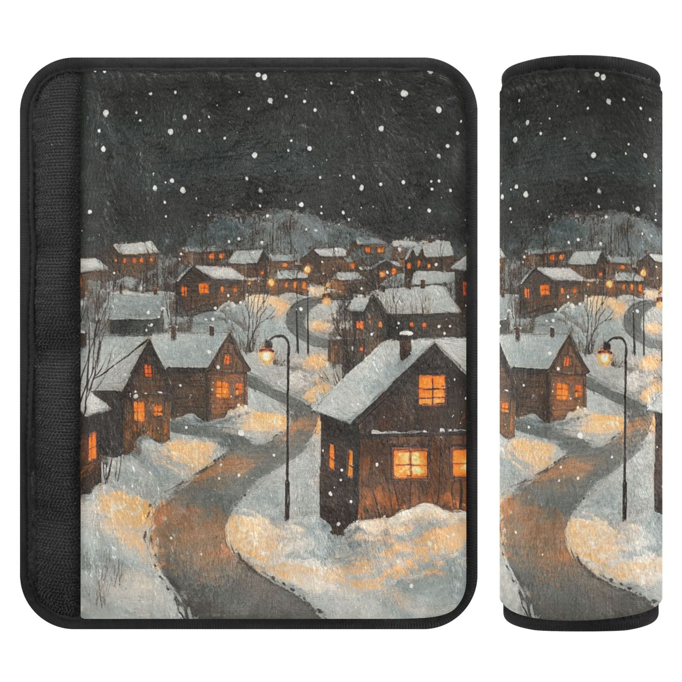 Qxltty Snowy Night Scene Car Seat Strap Pads are Soft and Snug Fitting ...