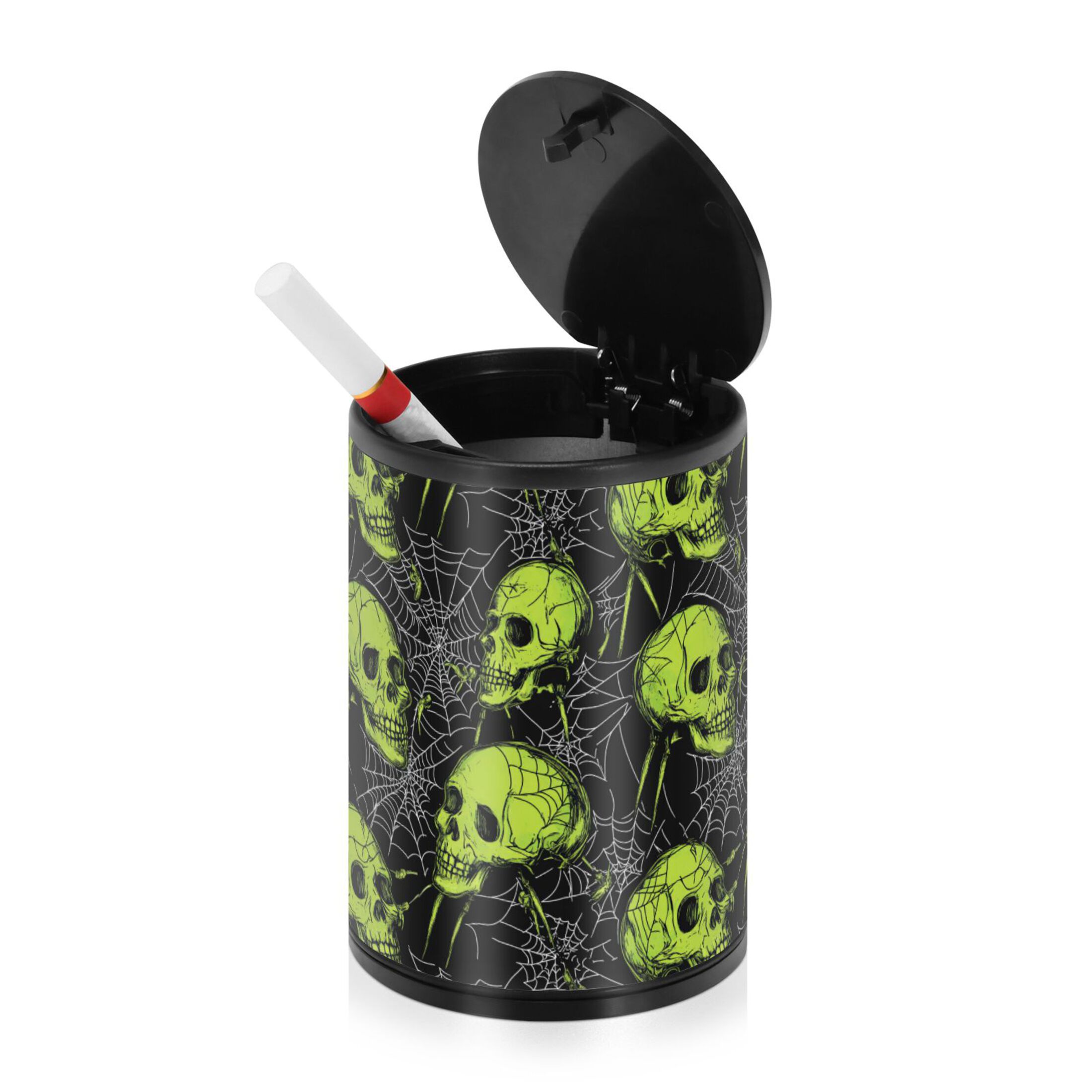 Qxltty Spiderweb Green Skull Car Ashtray Press Spring-loaded Switch for ...