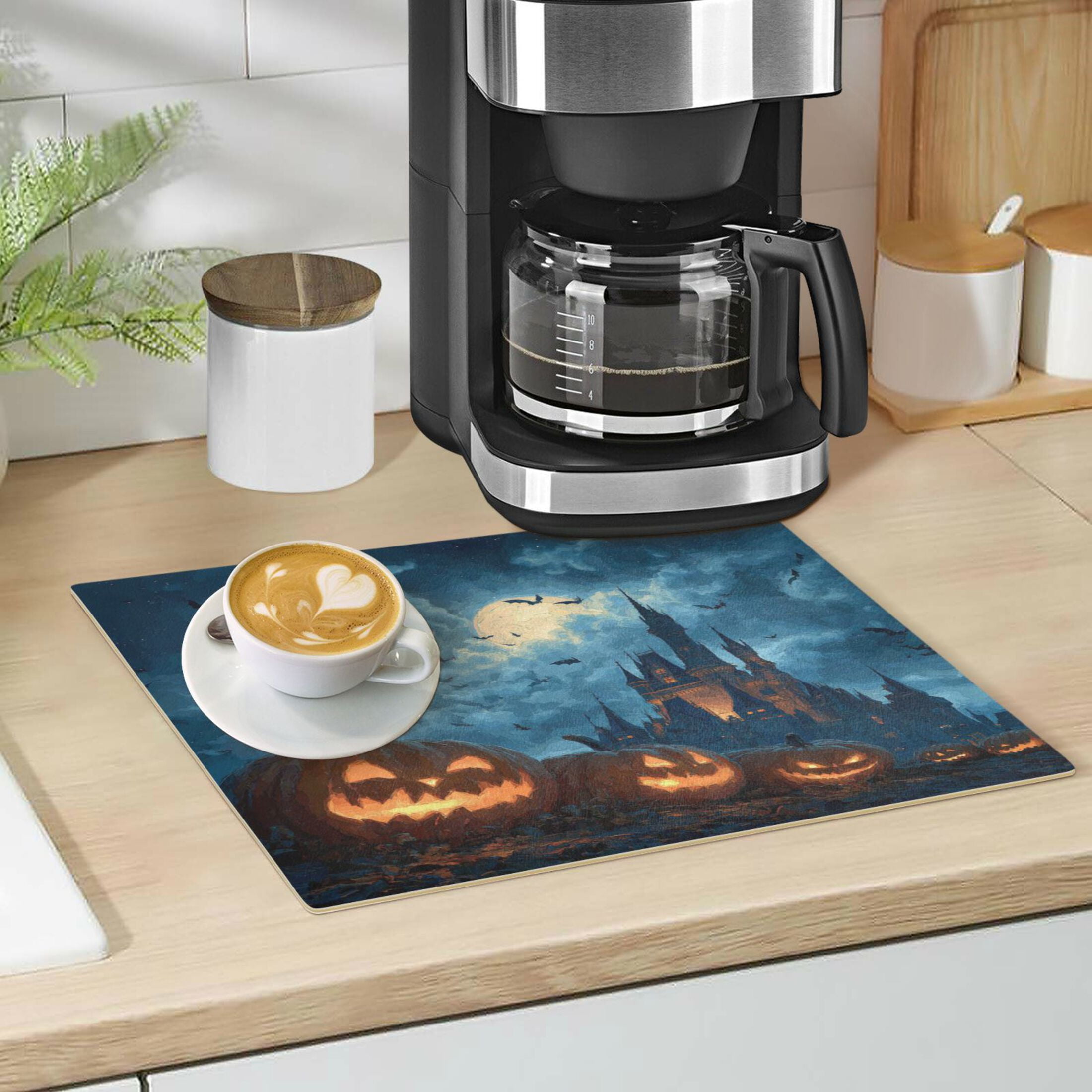 Qxltty Spooky Castle Leather Drying Mat for Kitchen Countertops Coffee ...