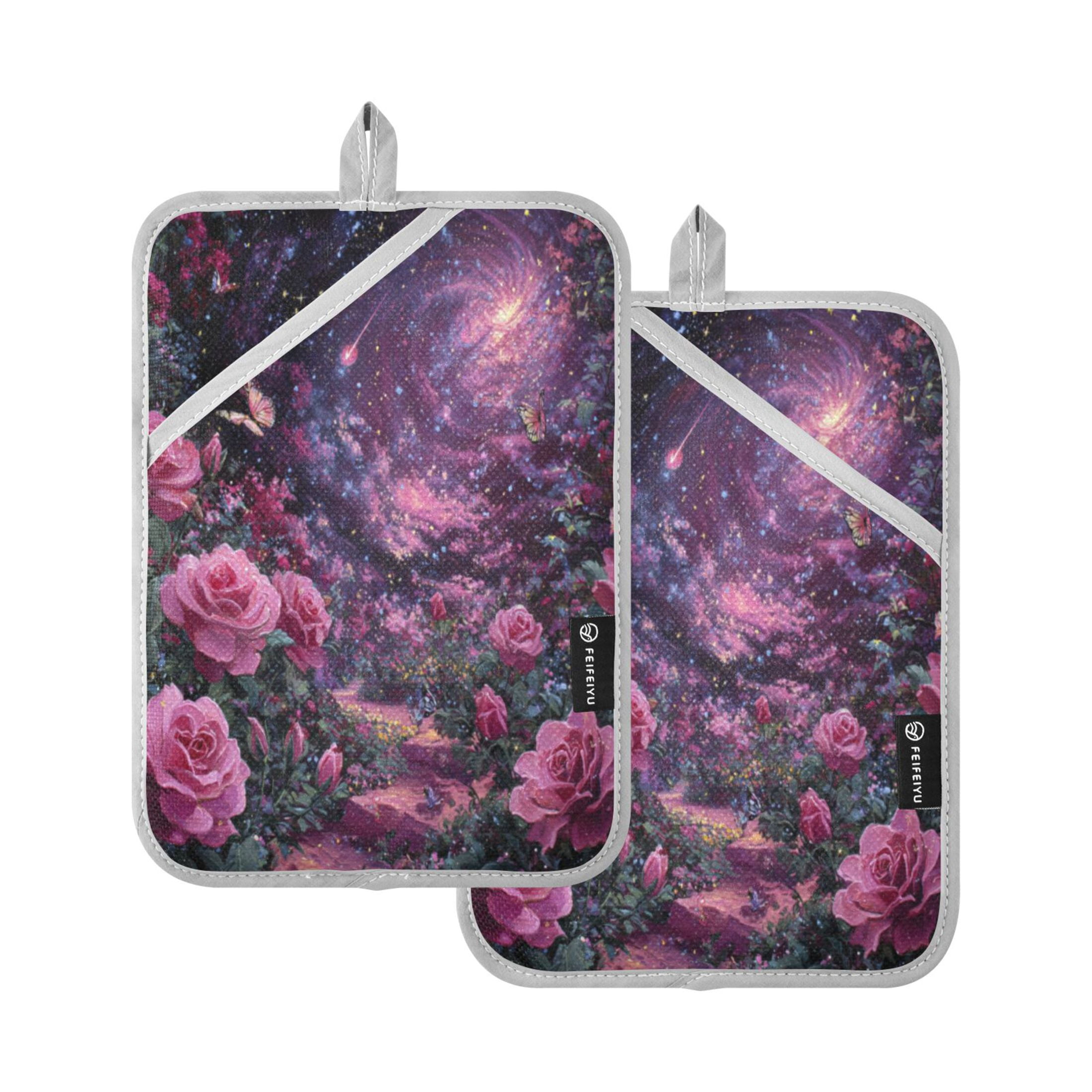 Qxltty Star River Rose Oven Mitts 2-Pack Heat Resistant Quilted Oven ...