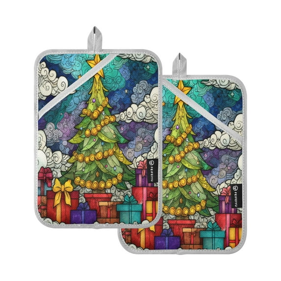 Qxltty Star Wish Christmas Tree Oven Mitts 2-Pack Heat Resistant ...