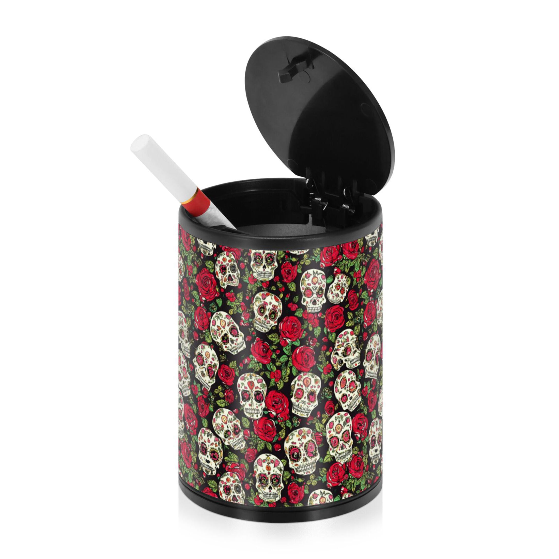 Qxltty Sugar Skull Rose Car Ashtray Press Spring-loaded Switch for ...