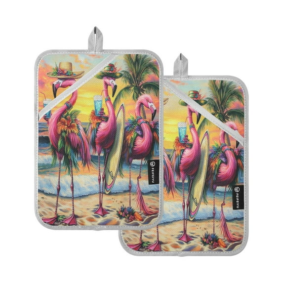 Qxltty Summer Flamingo Oven Mitts 2-Pack Heat Resistant Quilted Oven ...