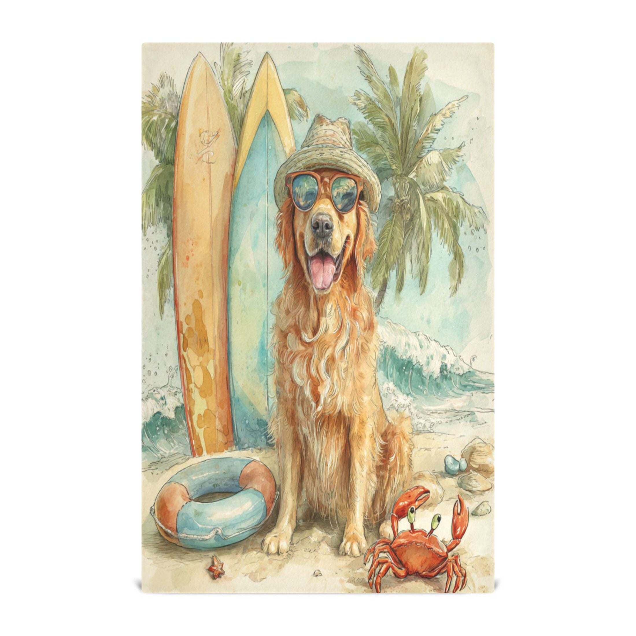 Qxltty Summer Golden Retriever Kitchen Towels 28 x 18 Inch Set of 4 ...