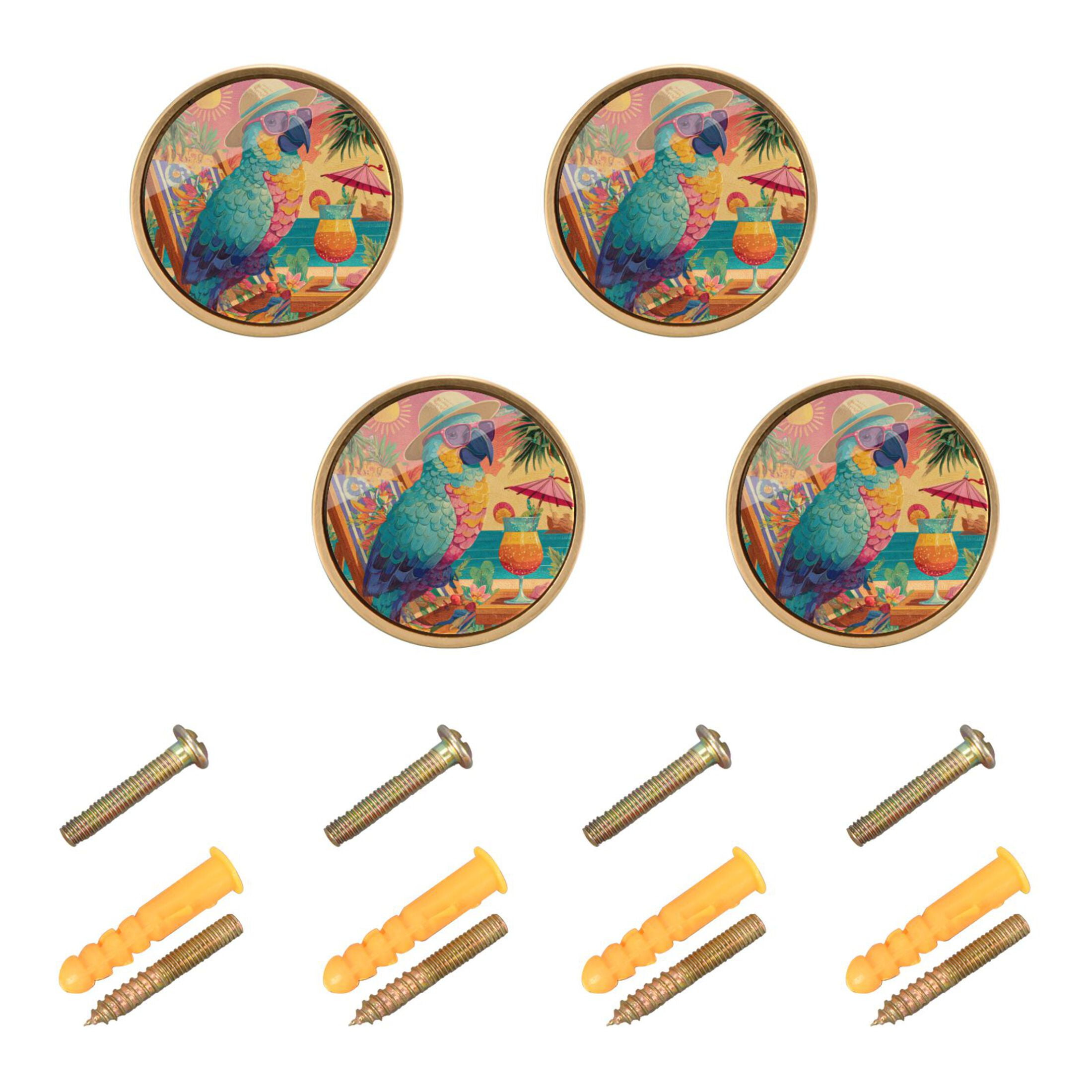 Qxltty Summer Parrot Cabinet Knobs Kitchen Drawer Knobs Round Door ...