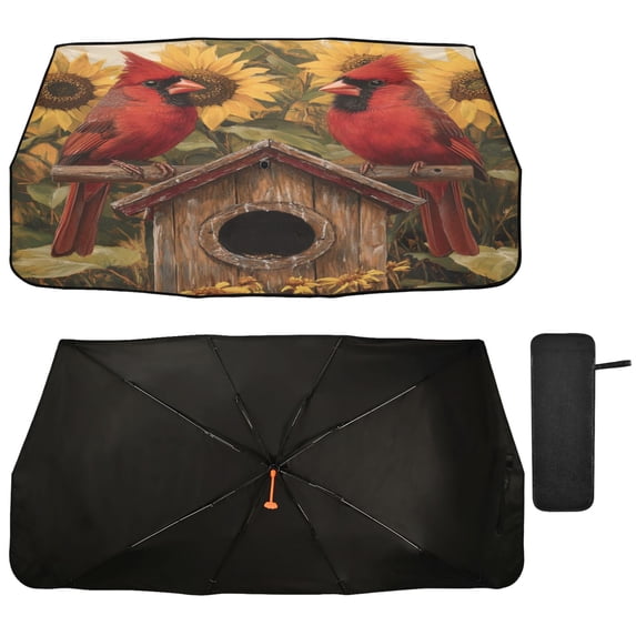 Qxltty Summer Sunflowers Cardinal Bird Car Windshield Sunshade Umbrella ...