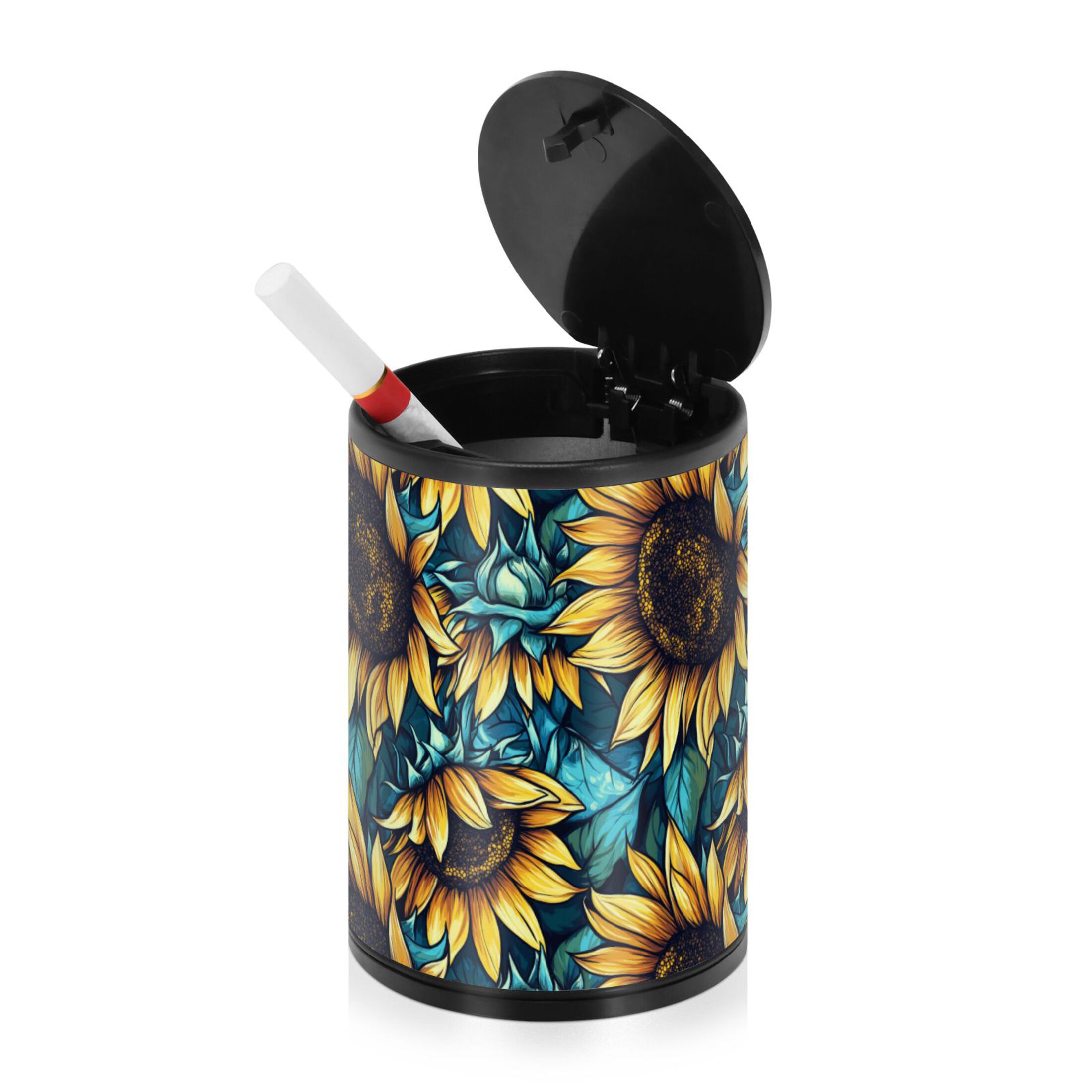 Qxltty Sunflower Art Painting Car Ashtray Press Spring-loaded Switch ...