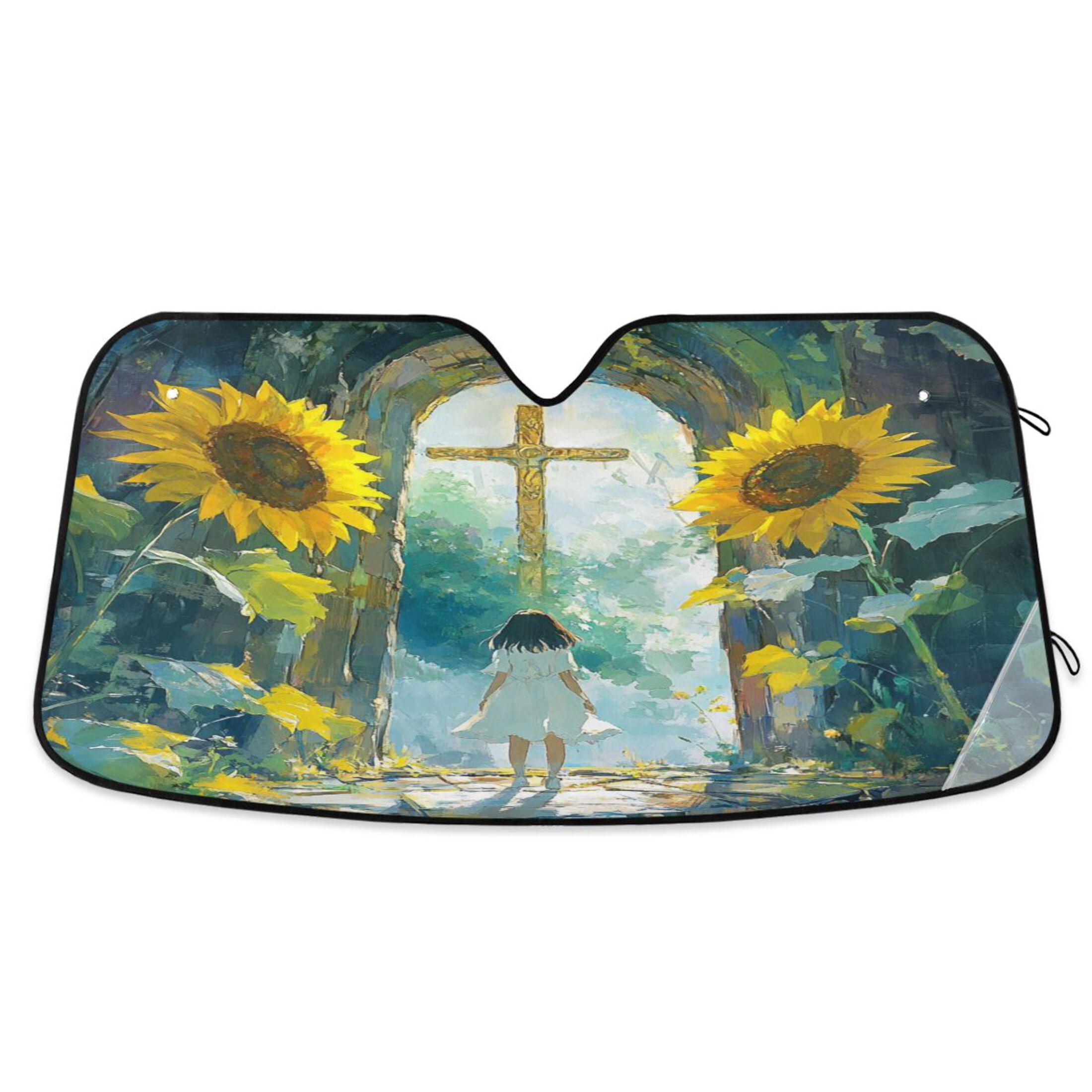 Qxltty Sunflower Gate Car Windshield Sunshades Foldable UV Rays Sun ...