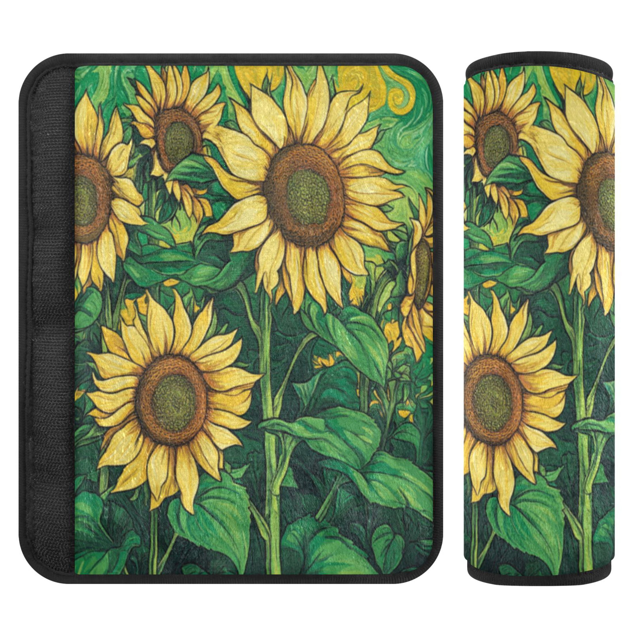 Qxltty Sunflower Green Background Car Seat Strap Pads are Soft and Snug ...