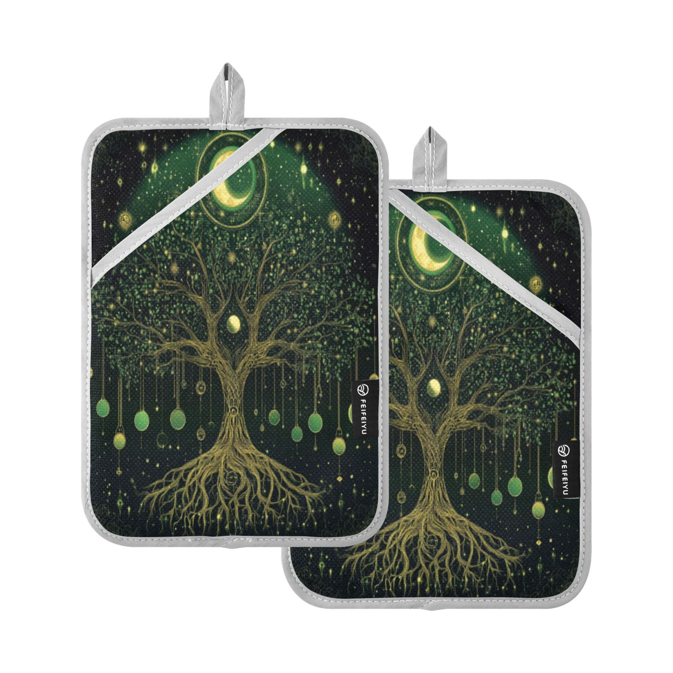 Qxltty The World Tree Oven Mitts 2-Pack Heat Resistant Quilted Oven ...