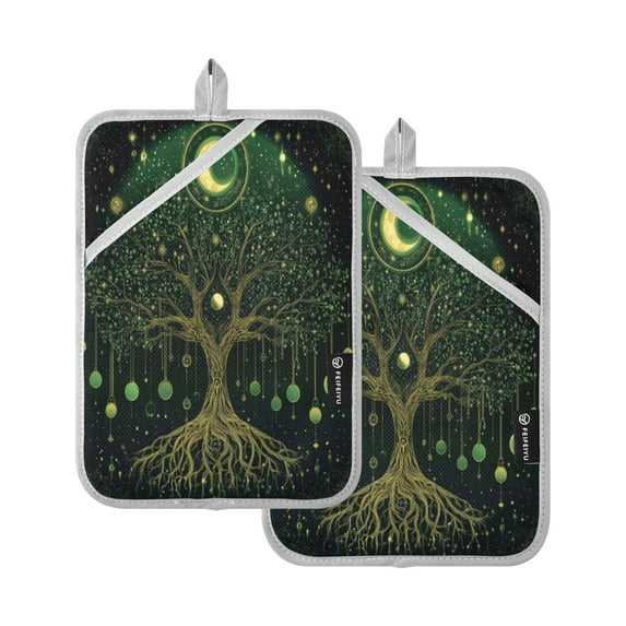 Qxltty The World Tree Oven Mitts 2-Pack Heat Resistant Quilted Oven ...