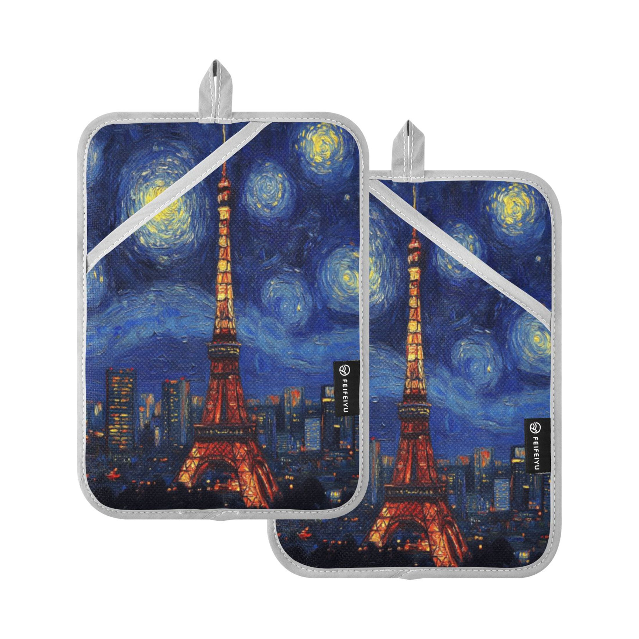 Qxltty Tokyo Tower Night View Oven Mitts 2-Pack Heat Resistant Quilted ...