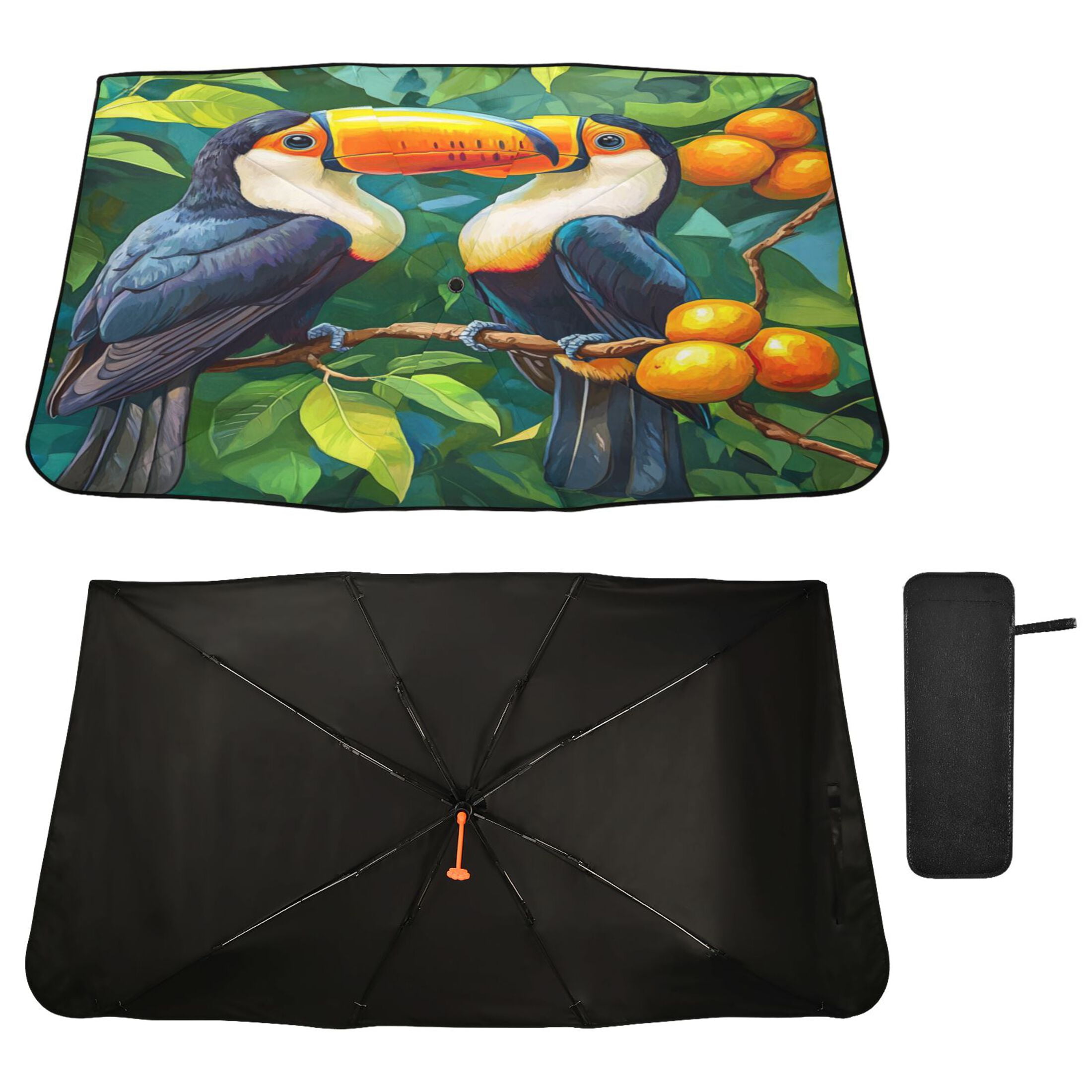Qxltty Toucans Perched on Branches Windshield Sun Shade Umbrella ...