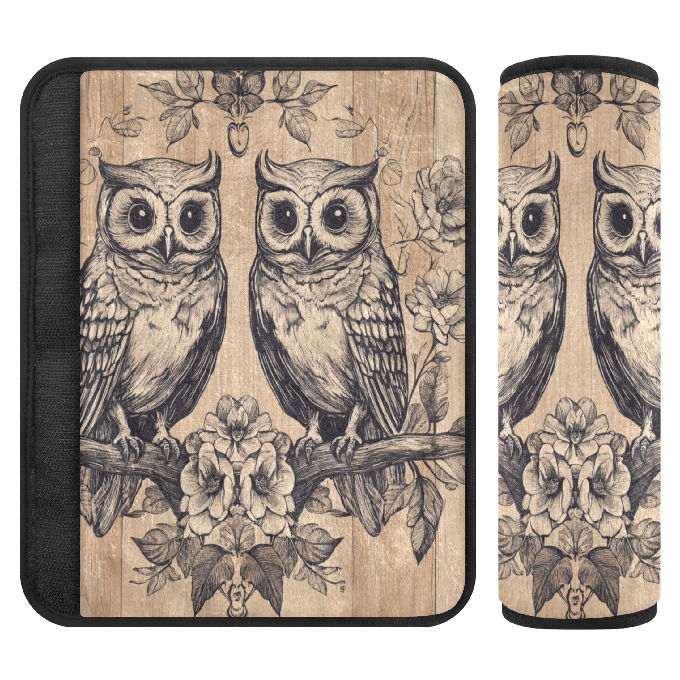Qxltty Two Owls Sitting on Opposite Branches Car Seat Strap Pads are ...