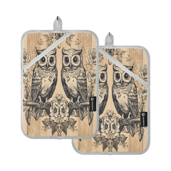 Qxltty Two Owls Sitting on Opposite Branches Oven Mitts 2-Pack Heat ...