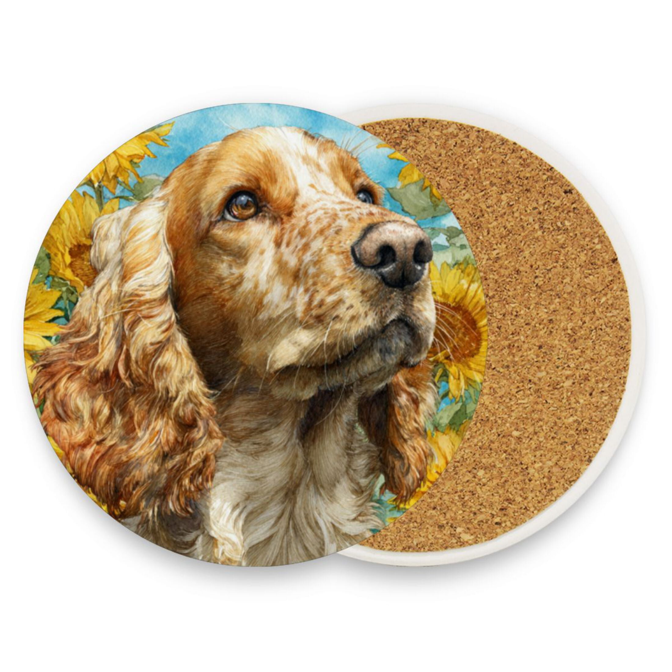 Qxltty Two Pcs Drink Coasters Cocker Spaniel Dogs Ceramic Round Coaster ...