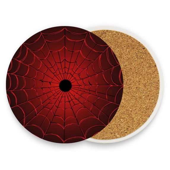 Qxltty Two Pcs Drink Coasters Red Cobweb Ceramic Round Coaster ...