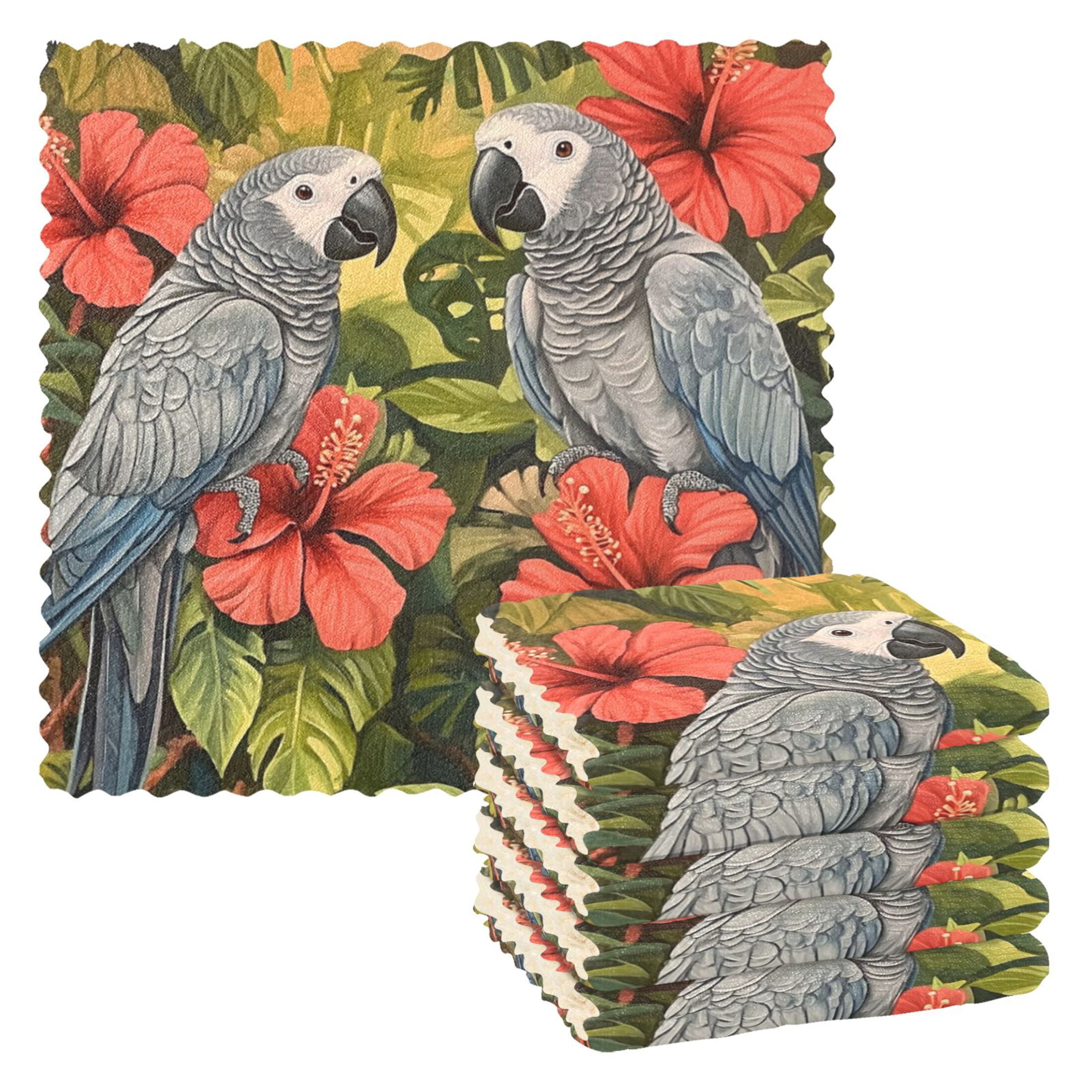 Qxltty Two Playful Gray Parrots Kitchen Towels Set of 6 Ultra Soft ...