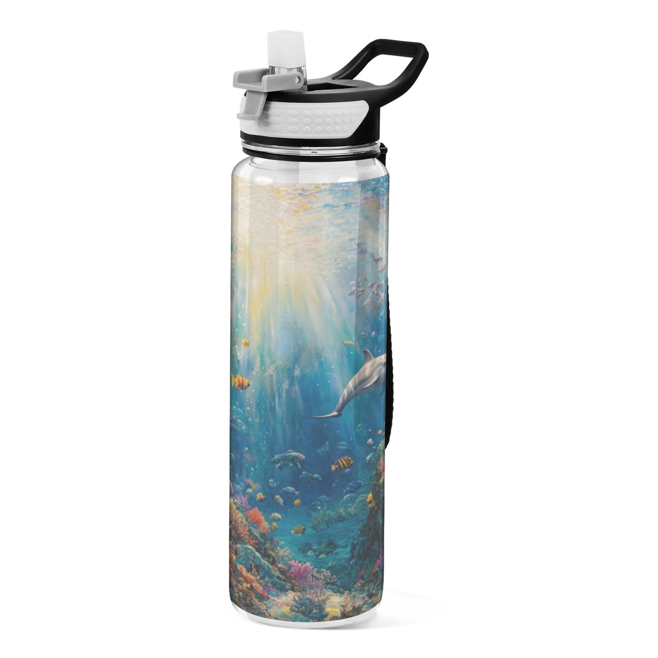 Qxltty Underwater World Water Bottle 32 oz with Straw BPA Free Reusable ...