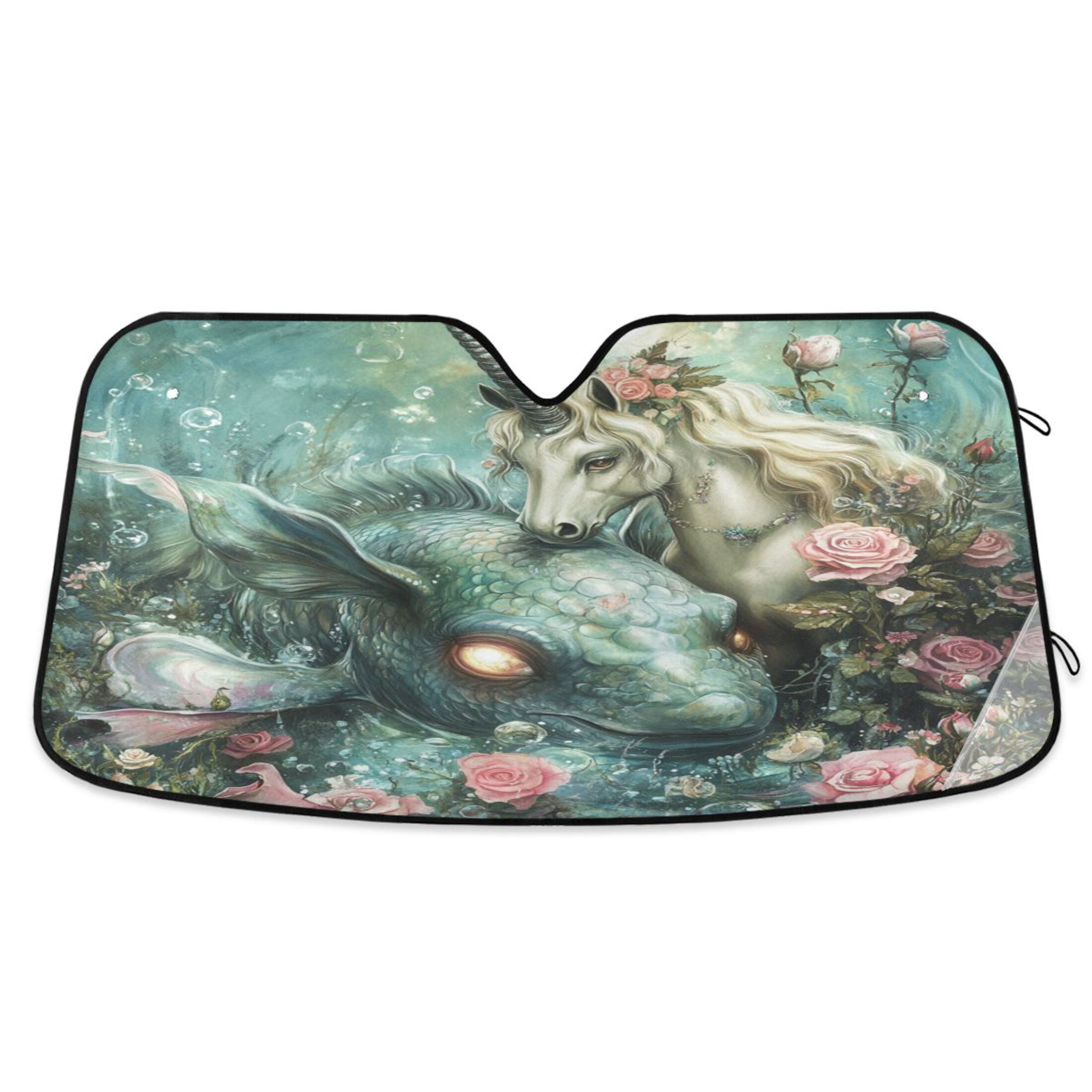 Qxltty Unicorns and Sea Fish Car Windshield Sunshades Foldable UV Rays ...