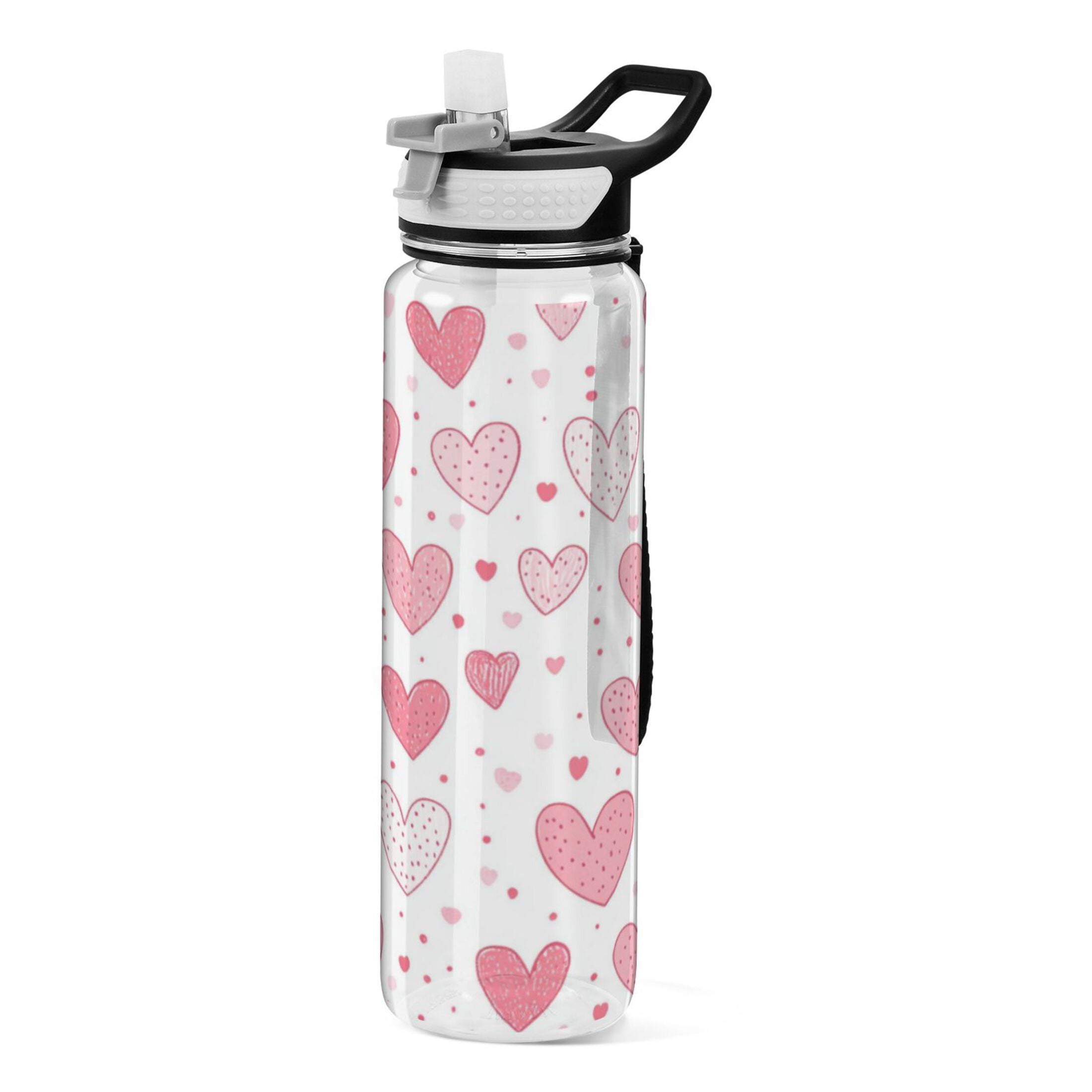 Qxltty Valentine Day Pink Hearts Pattern Water Bottle 32 oz with Straw ...