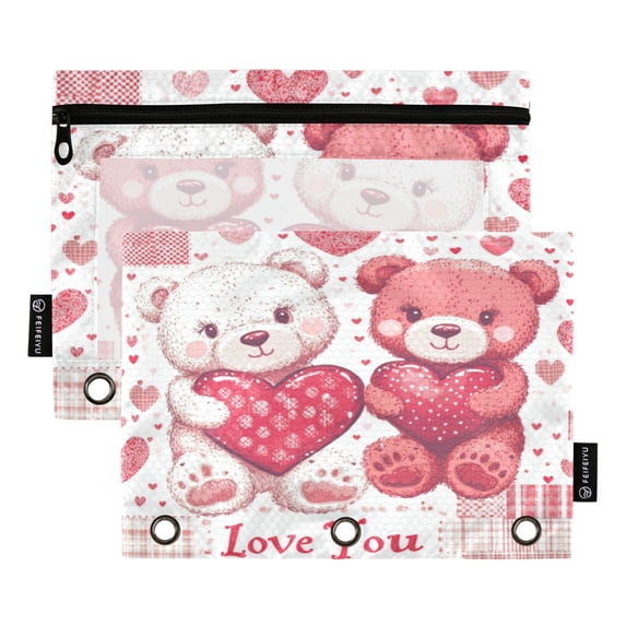 Qxltty Valentine Teddy Bears Pencil Pouches for 3 Ring Binder Clear ...