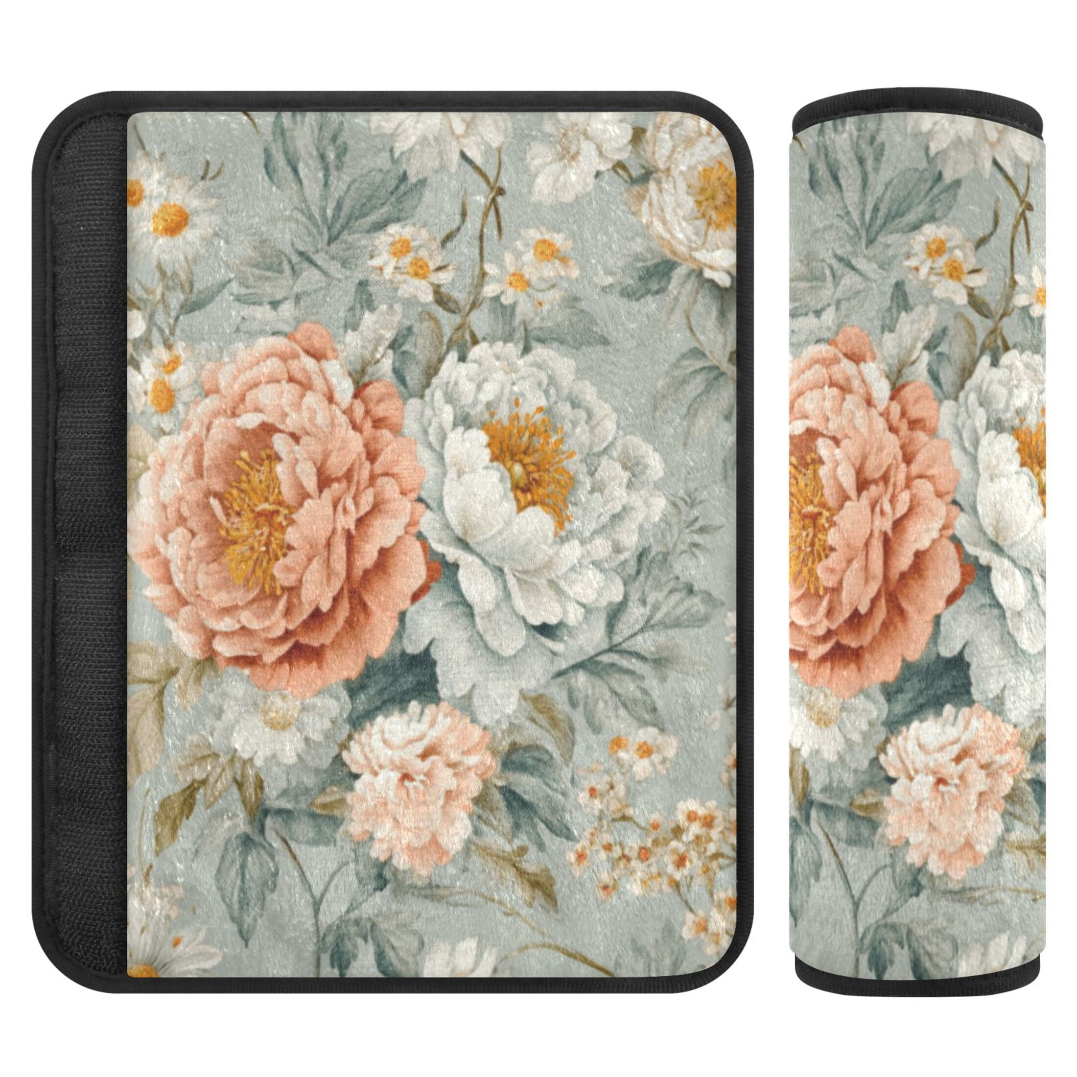 Qxltty Vintage Peony Floral Car Seat Strap Pads are Soft and Snug ...