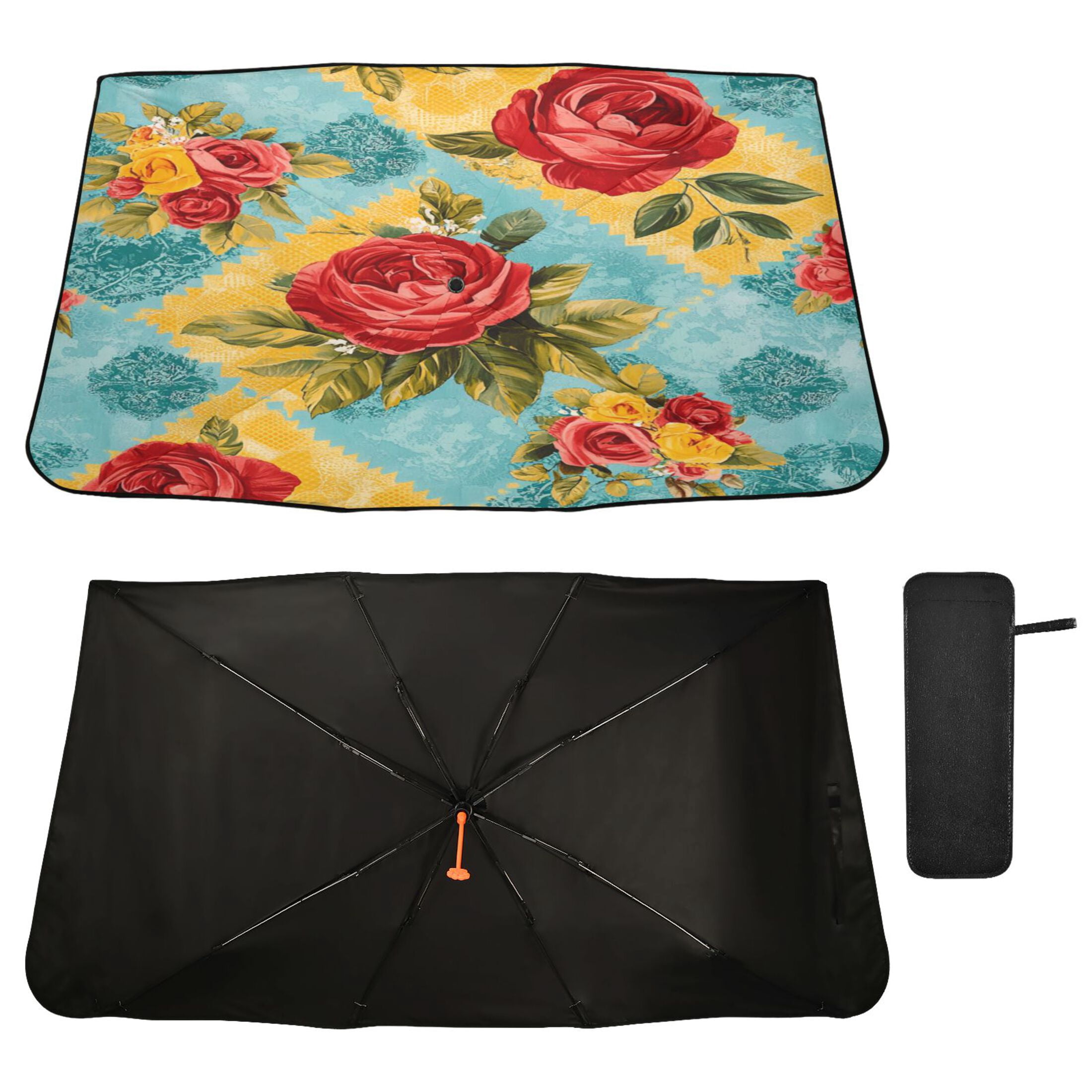Qxltty Vintage Rose Quilt Chart Windshield Sun Shade Umbrella Protect ...