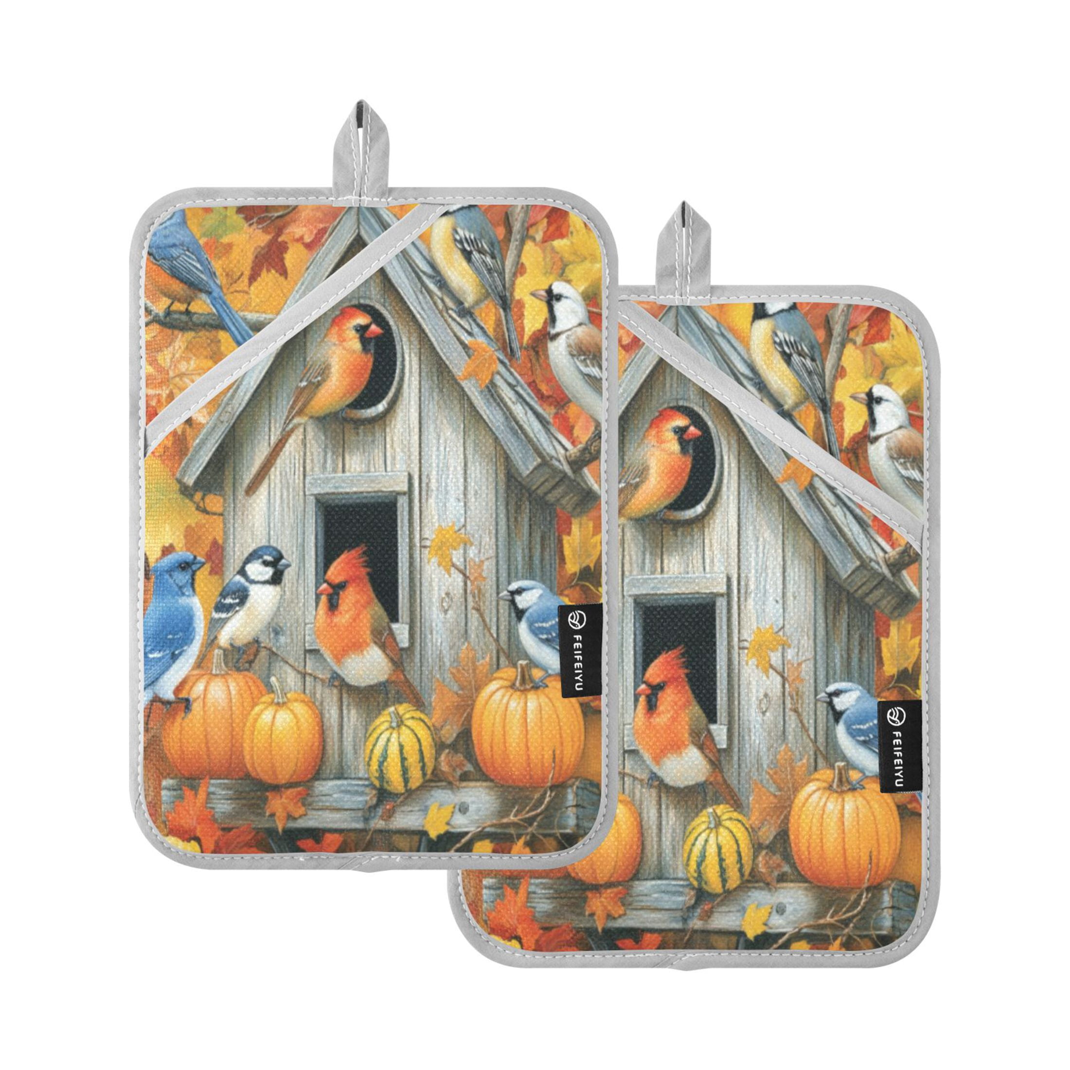 Qxltty Warm Birdhouse Oven Mitts 2-Pack Heat Resistant Quilted Oven ...