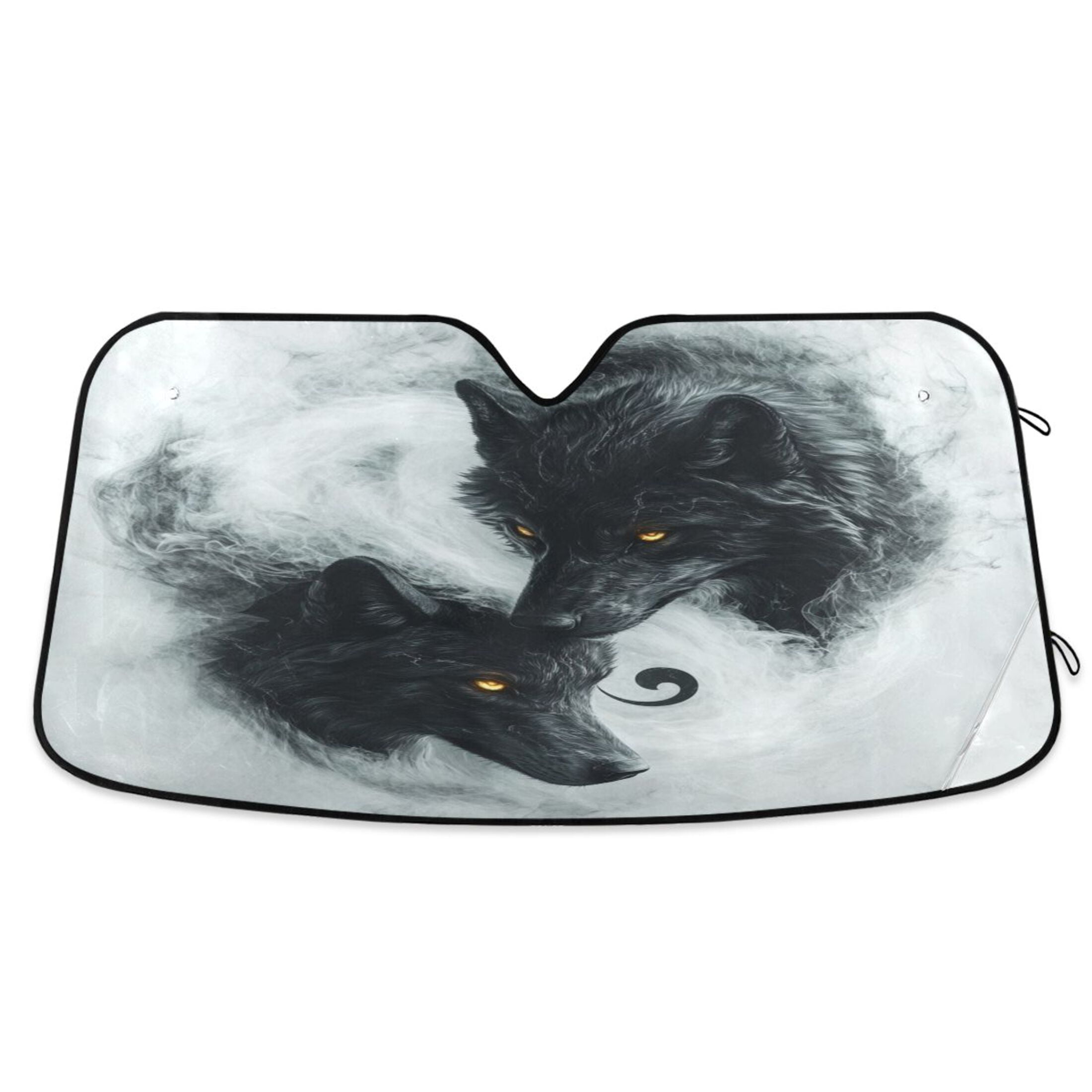 Qxltty Watercolor Style Black Wolf Car Windshield Sunshades Foldable UV ...