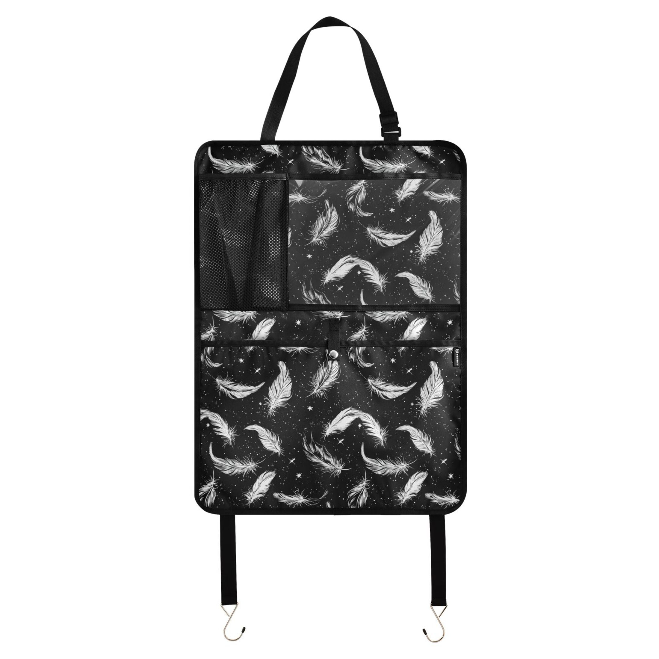Qxltty White Feathers Car Seat Back Protectors with 3 Pocket Storage ...