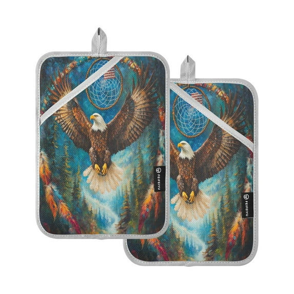Qxltty White Headed Sea Eagle Oven Mitts 2-Pack Heat Resistant Quilted ...