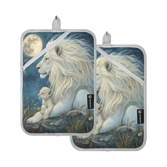 Qxltty White Maned Lion Oven Mitts 2-Pack Heat Resistant Quilted Oven ...