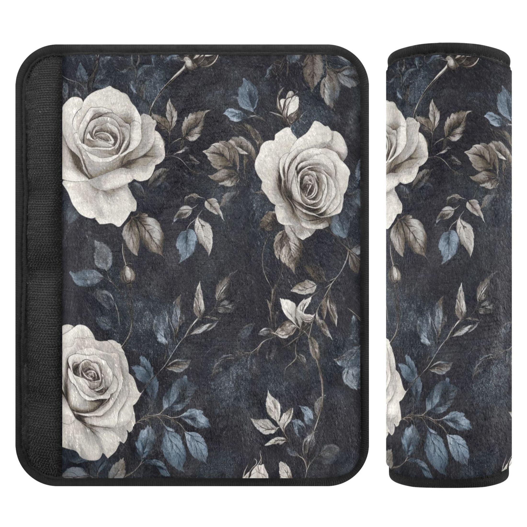 Qxltty White Rose Car Seat Strap Pads are Soft and Snug Fitting for All ...